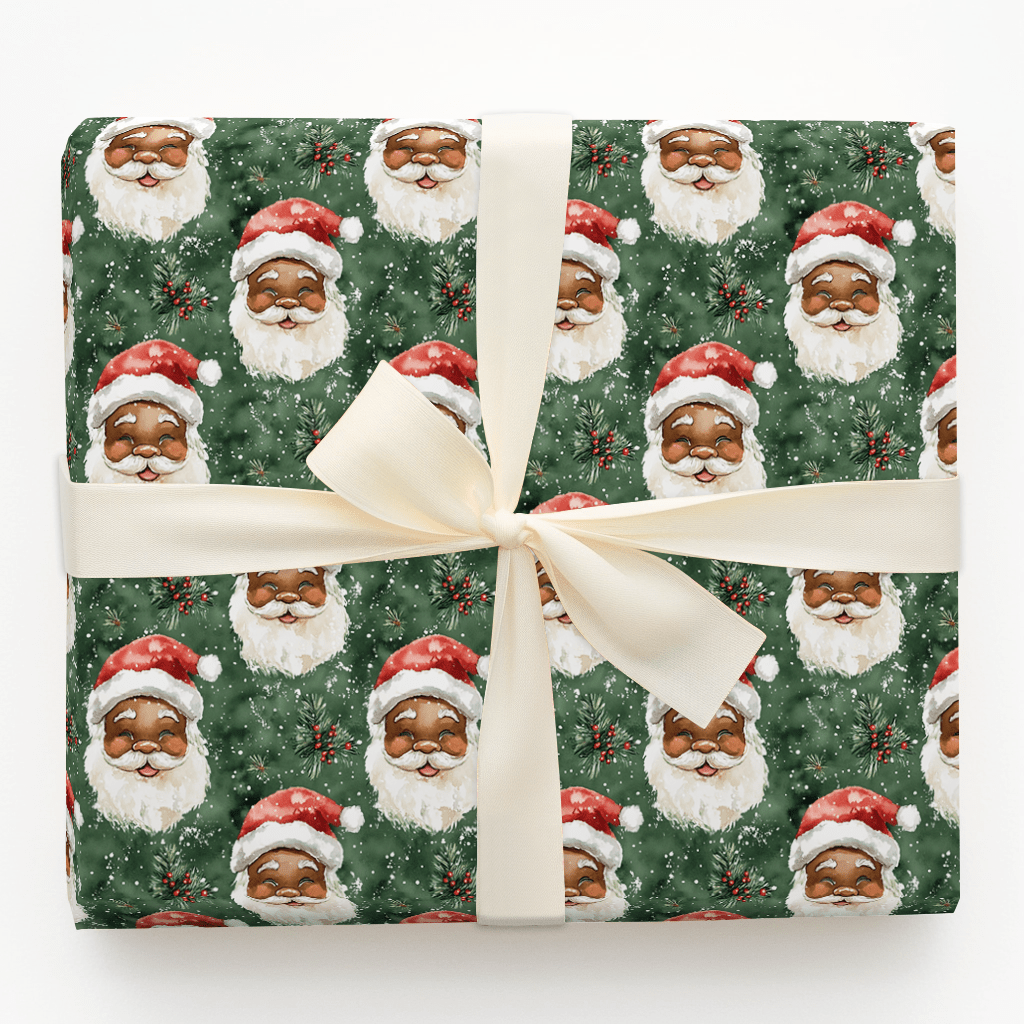 Ole St. Wrapping Paper: Black Santa Christmas Gift Wrap – Aspen & Arlo