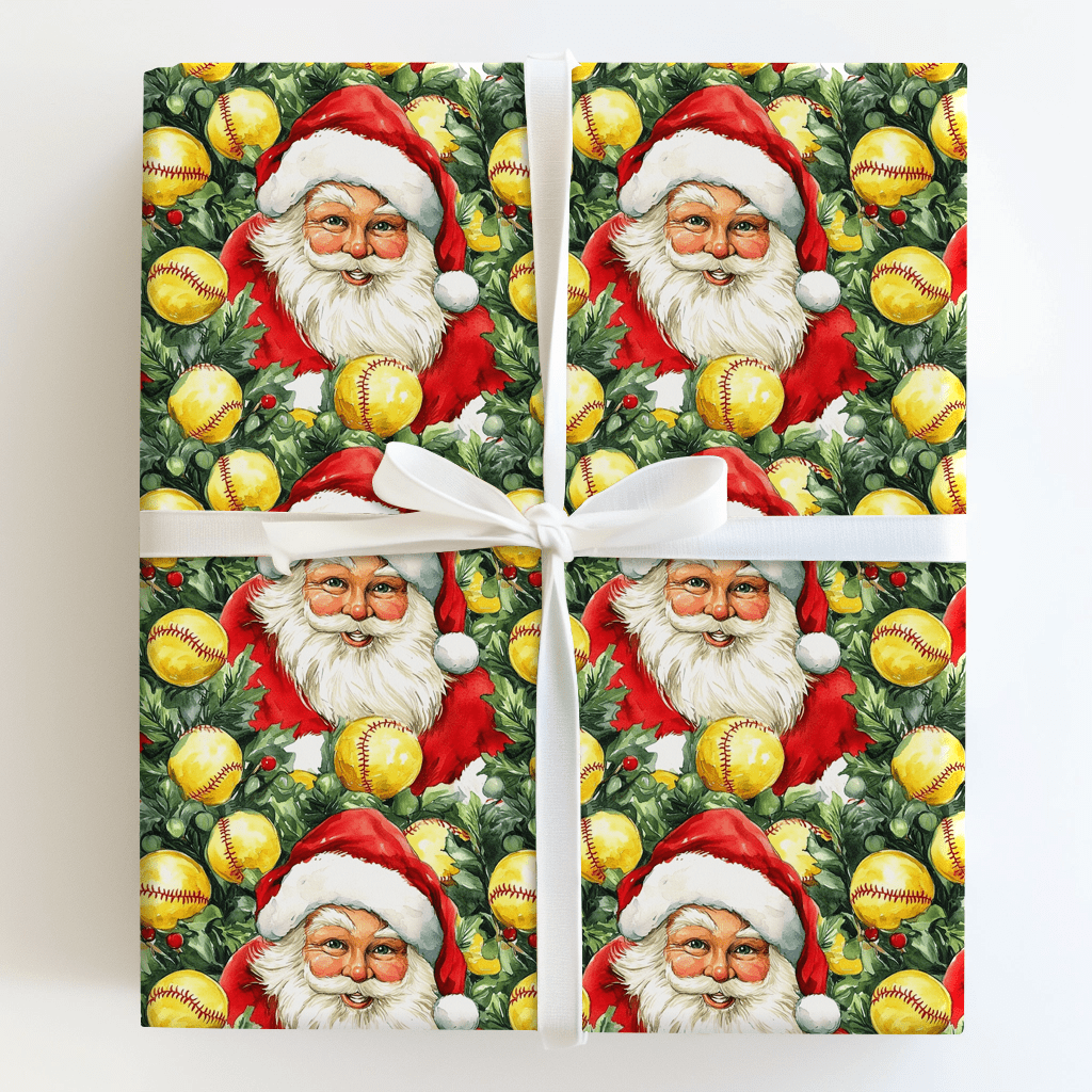 Sleighing the Pitch Wrapping Paper: Softball Santa Gift Wrap – Aspen & Arlo