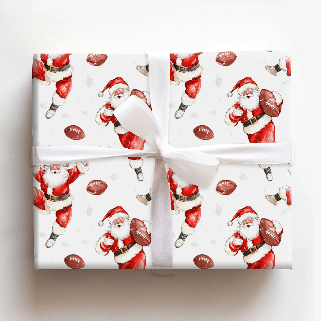 Merry MVP Wrapping Paper: Football Santa Gift Wrap – Aspen & Arlo