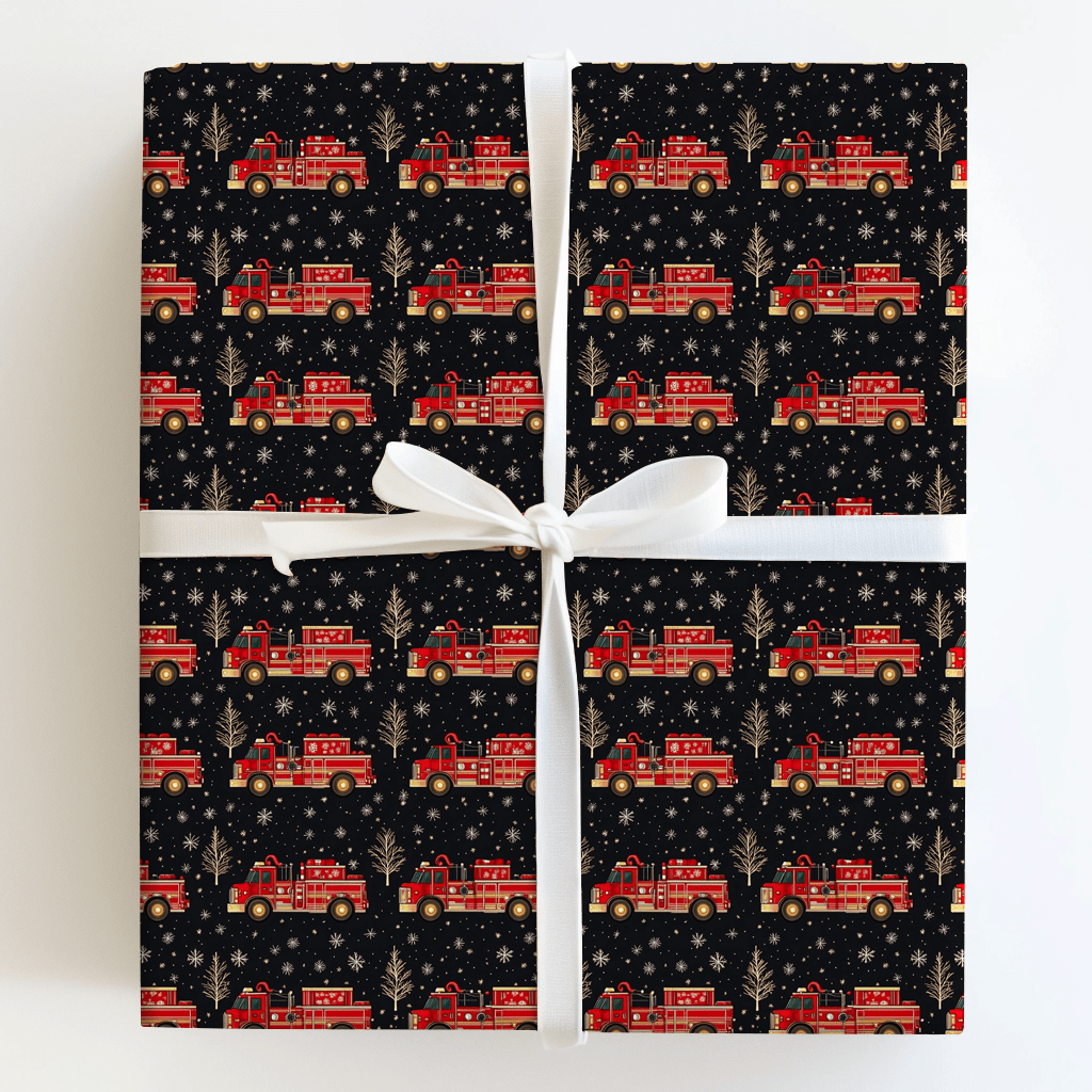 Flame on Kringle Ave Wrapping Paper: Firefighter Santa Gift Wrap ...