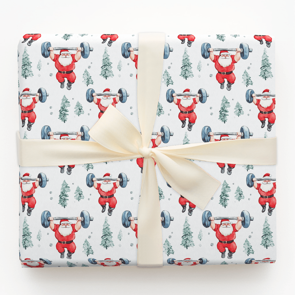 Santa's Holiday Pump Wrapping Paper: Weightlifting Santa Gift Wrap ...