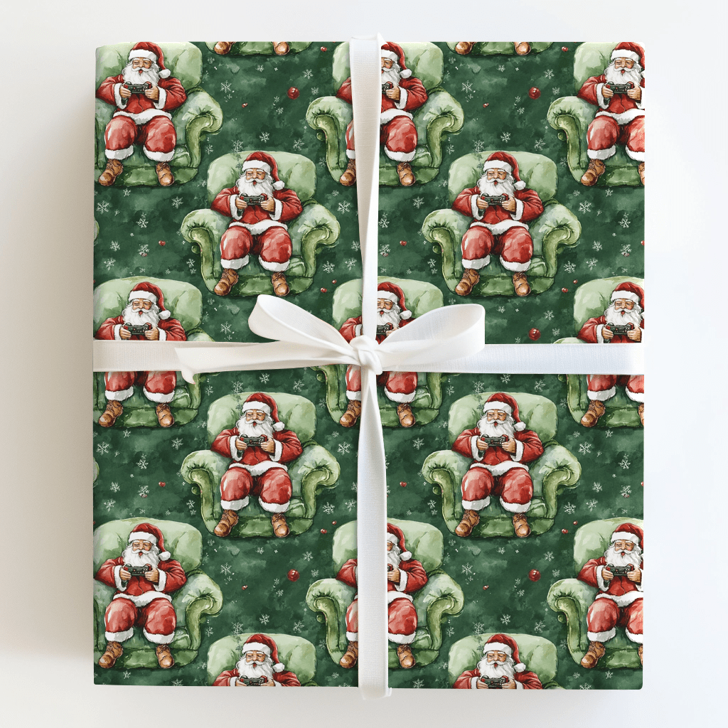 Santa Gamer Wrapping Paper: Christmas Video Game Gift Wrap – Aspen & Arlo