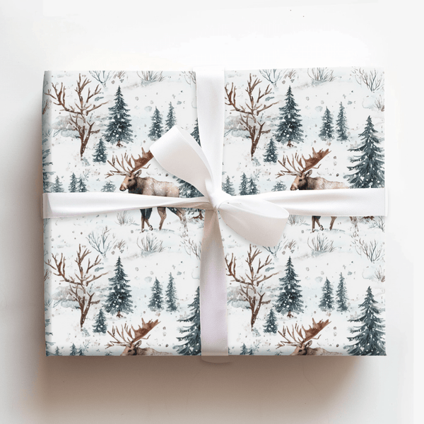 Snow Day for Moose Wrapping Paper: Christmas Moose Gift Wrap Wrapping ...