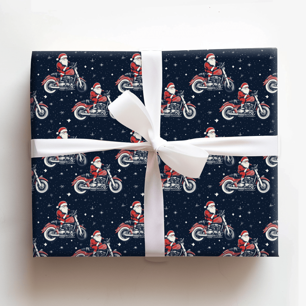 Merry Cycle Wrapping Paper: Santa Motorcycle Gift Wrap Wrapping Paper ...