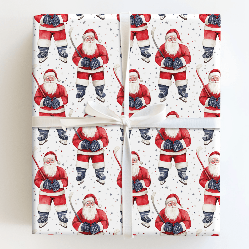 Santa's Rinkside Wrapping Paper: Hockey Christmas Gift Wrap Wrapping Paper – Aspen & Arlo Gift Wrap