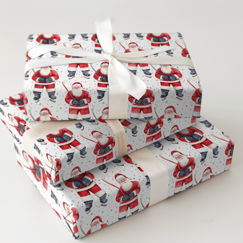 Santa's Rinkside Wrapping Paper: Hockey Christmas Gift Wrap Wrapping ...
