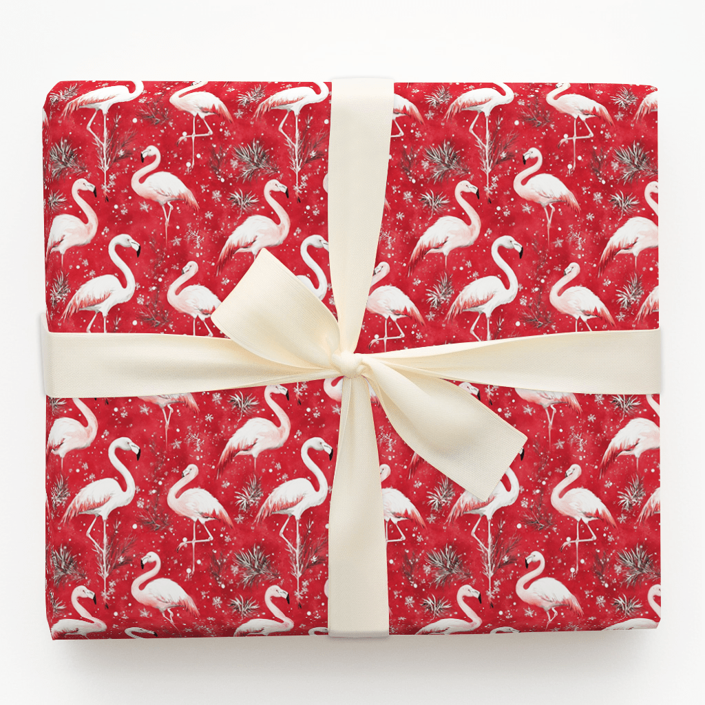 Flamingo Sleigh Ride Wrapping Paper: Christmas Flamingo Gift Wrap ...