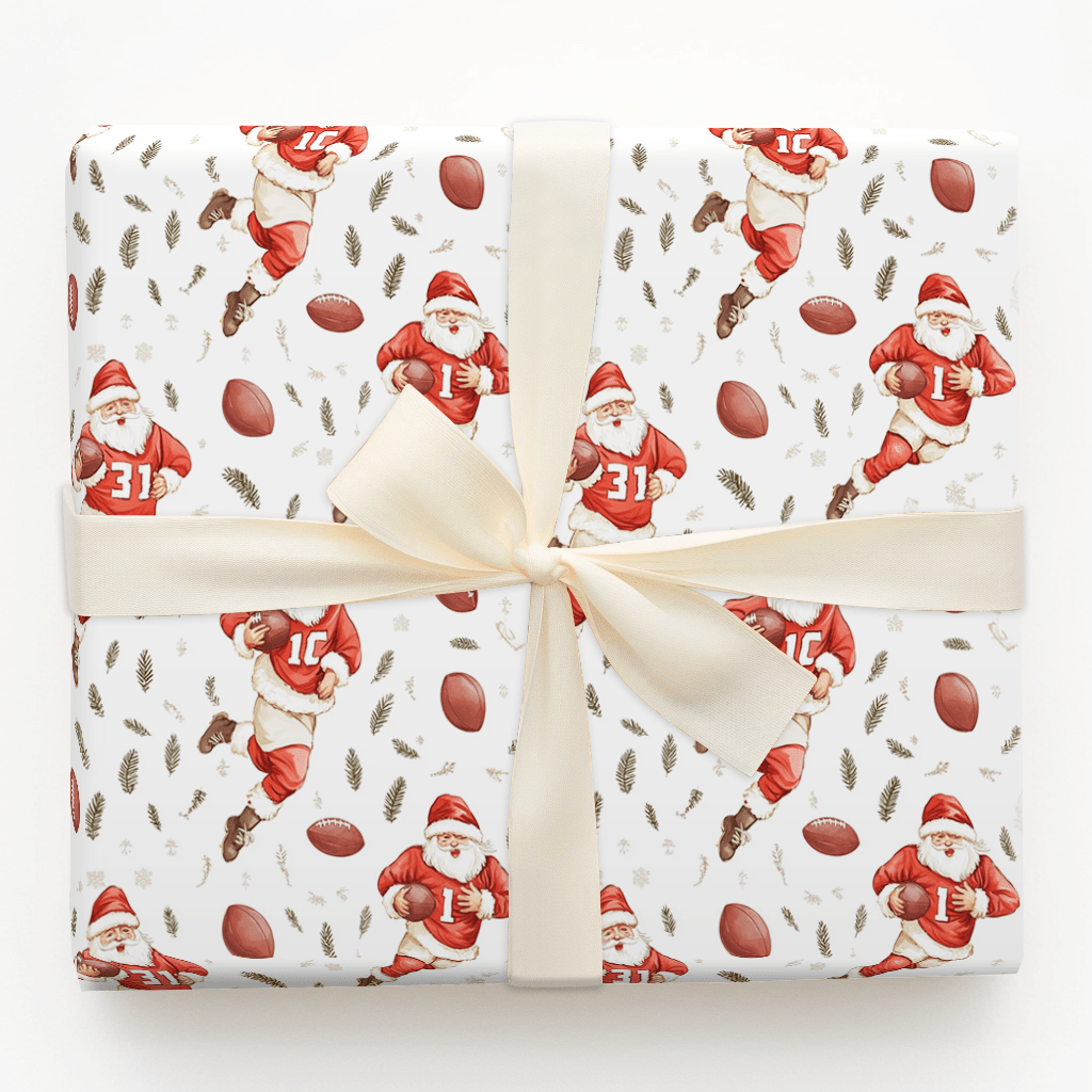 Rushing to Christmas Wrapping Paper: Football Santa Gift Wrap – Aspen ...