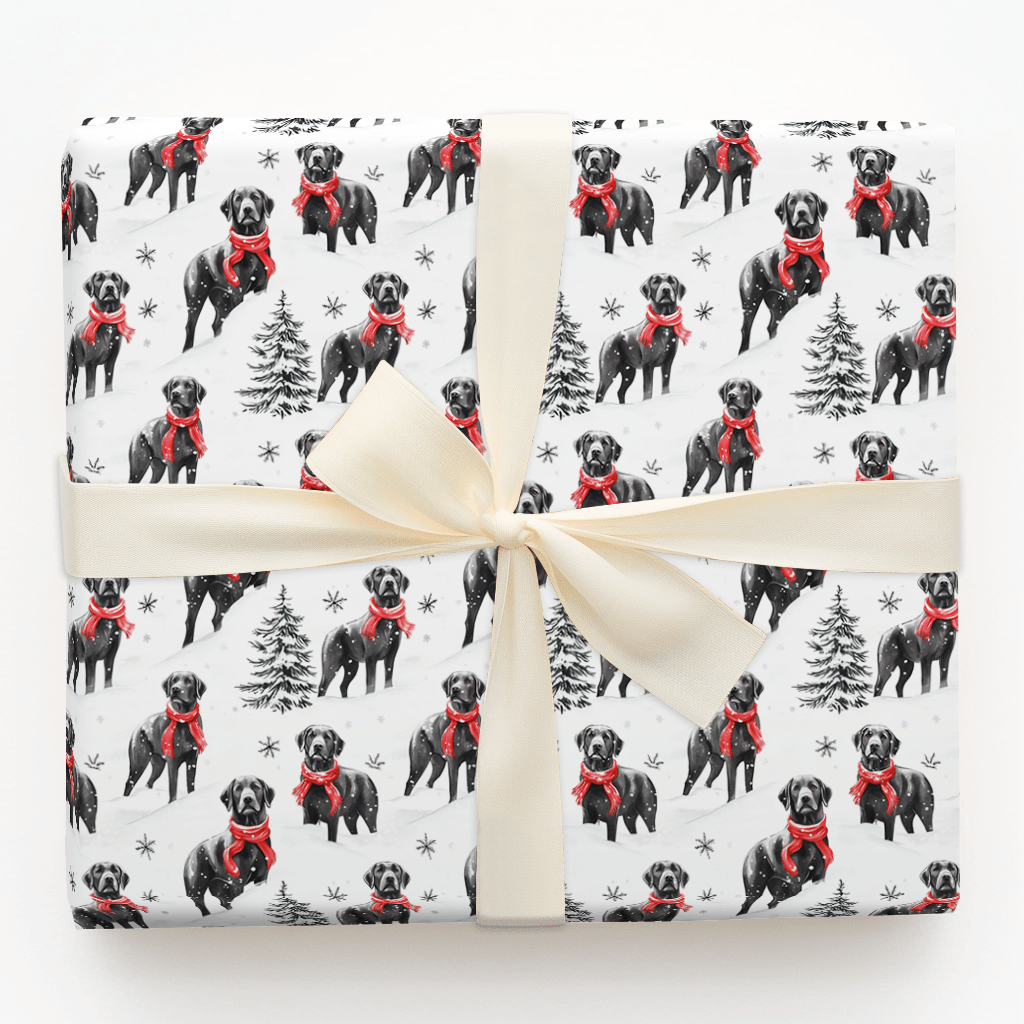 Snowbound Black Lab Wrapping Paper: Black Lab Dog Gift Wrap – Aspen & Arlo