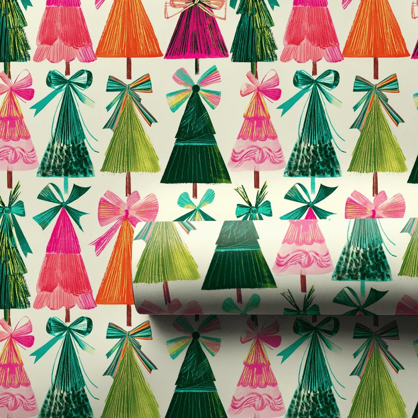 Bold Pastel Trees Wrapping Paper: Whimsical Christmas Gift Wrap – Aspen ...