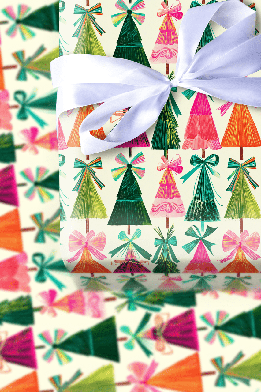 Bold Pastel Trees Wrapping Paper: Whimsical Christmas Gift Wrap – Aspen ...