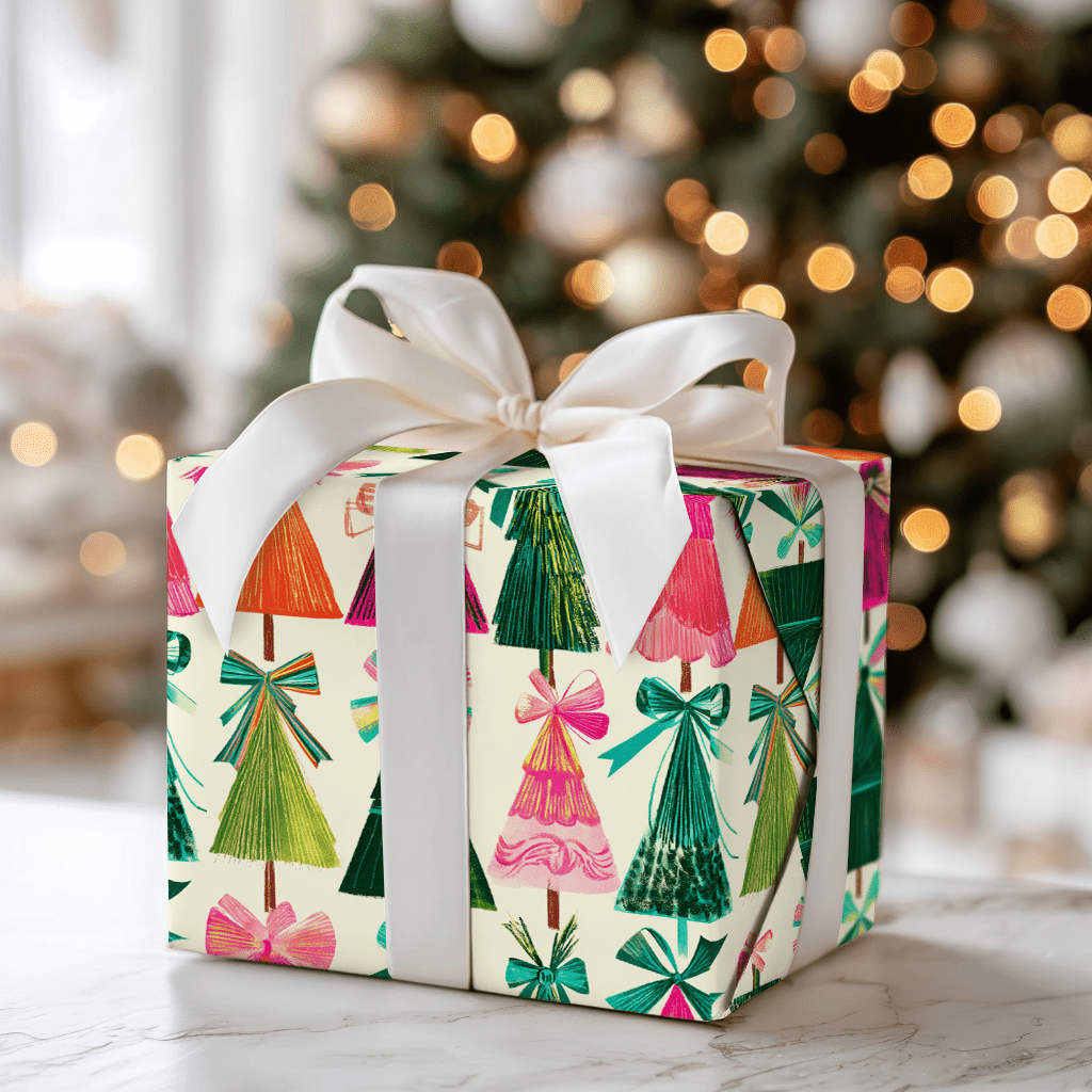 Bold Pastel Trees Wrapping Paper: Whimsical Christmas Gift Wrap – Aspen ...