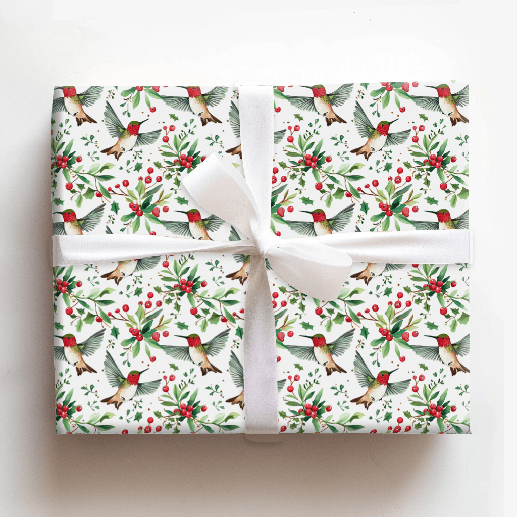 Holly Hummer Wrapping Paper: Hummingbird Christmas Gift Wrap – Aspen & Arlo