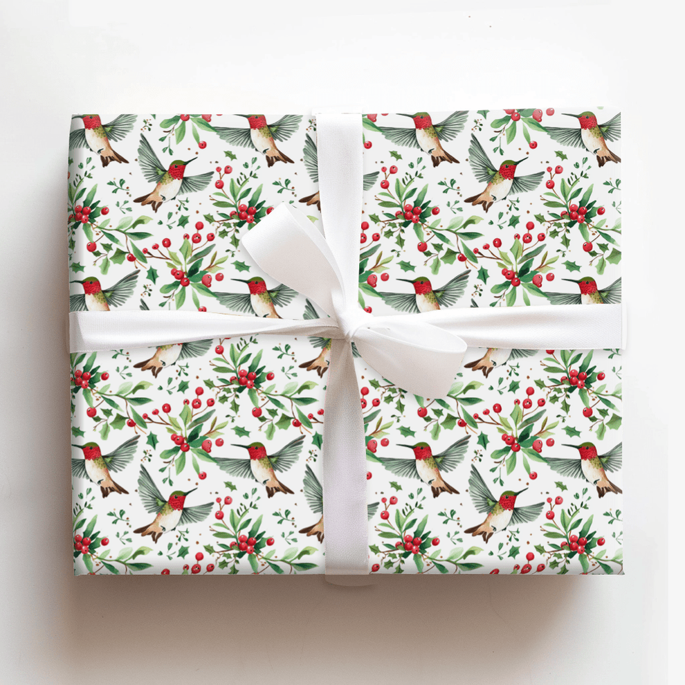 Holly Hummer Wrapping Paper: Hummingbird Christmas Gift Wrap Wrapping ...