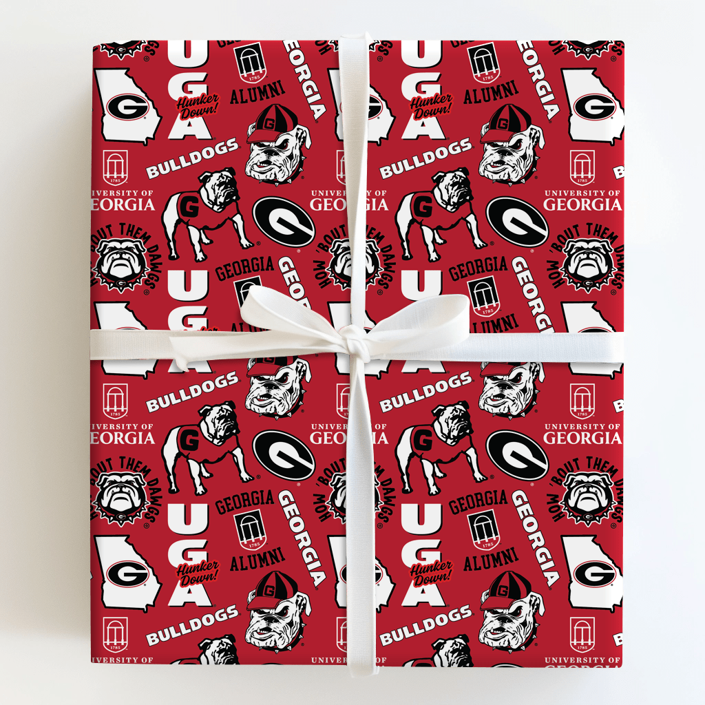 Georgia Bulldog Collage Wrapping Paper: UGA Gift Wrap – Aspen & Arlo