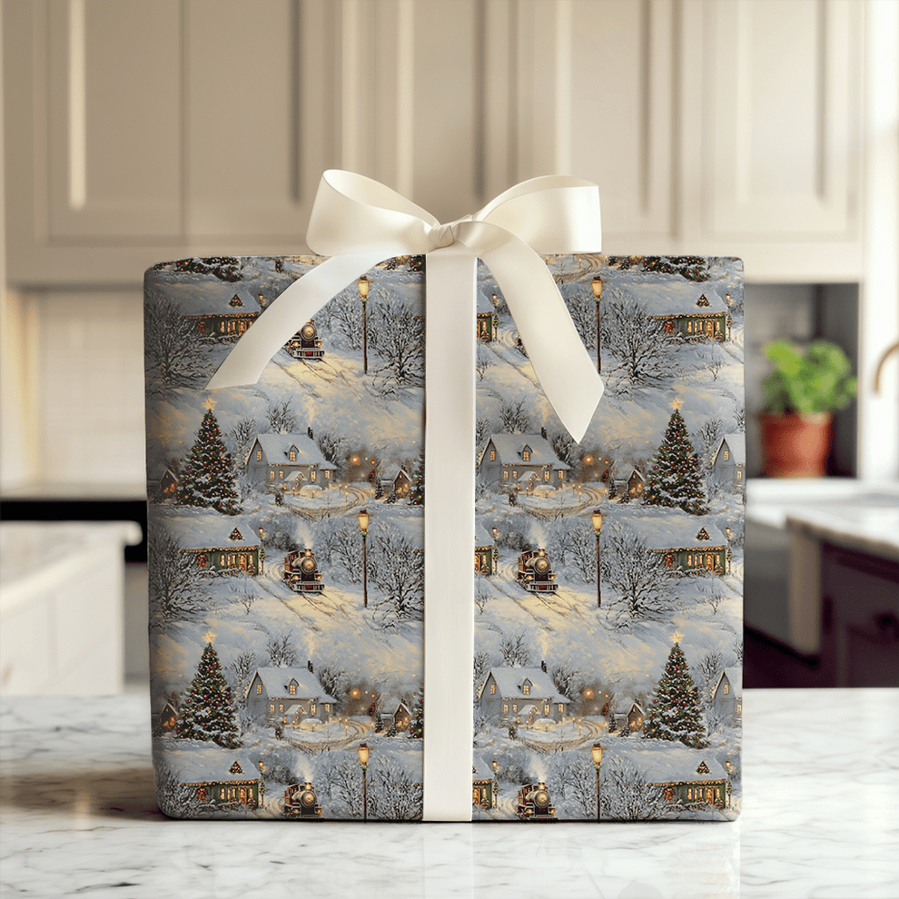 Snowlight Season Wrapping Paper: Vintage Christmas Landscape Gift Wrap ...