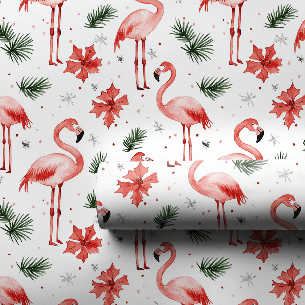Jolly Pink Flamingo Wrapping Paper: Christmas Flamingo Gift Wrap ...