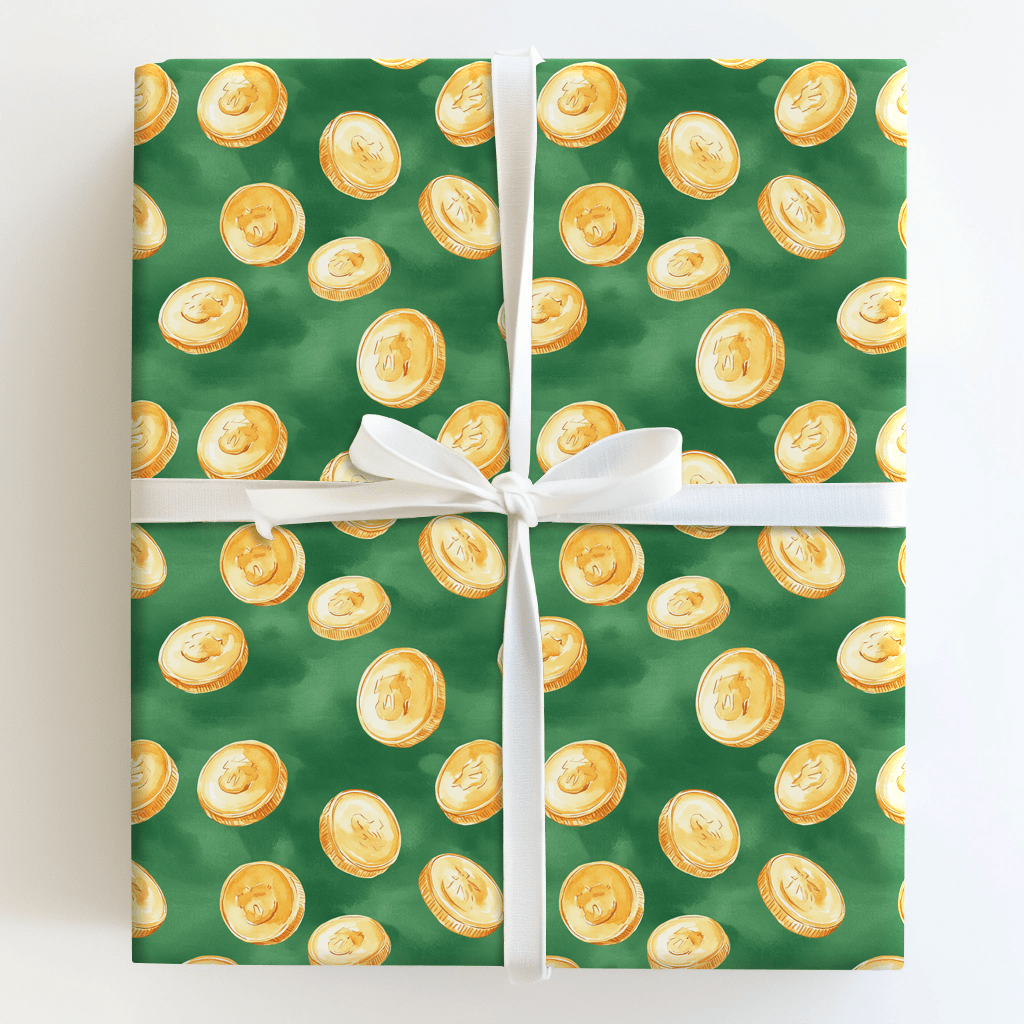 Gold in the Green Wrapping Paper: Gold Coin Home Decor Gift Wrap ...