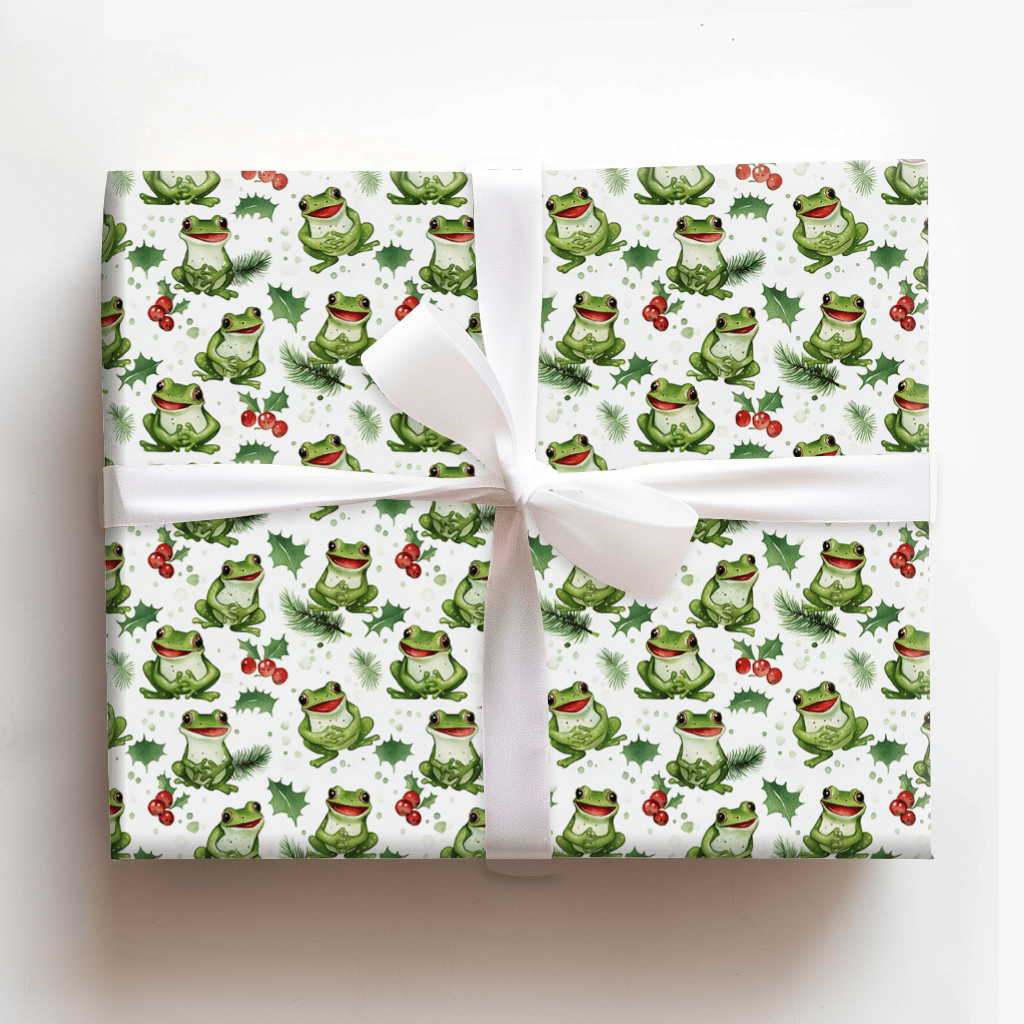 Festivity and Frog Wrapping Paper: Christmas Frog Gift Wrap – Aspen & Arlo