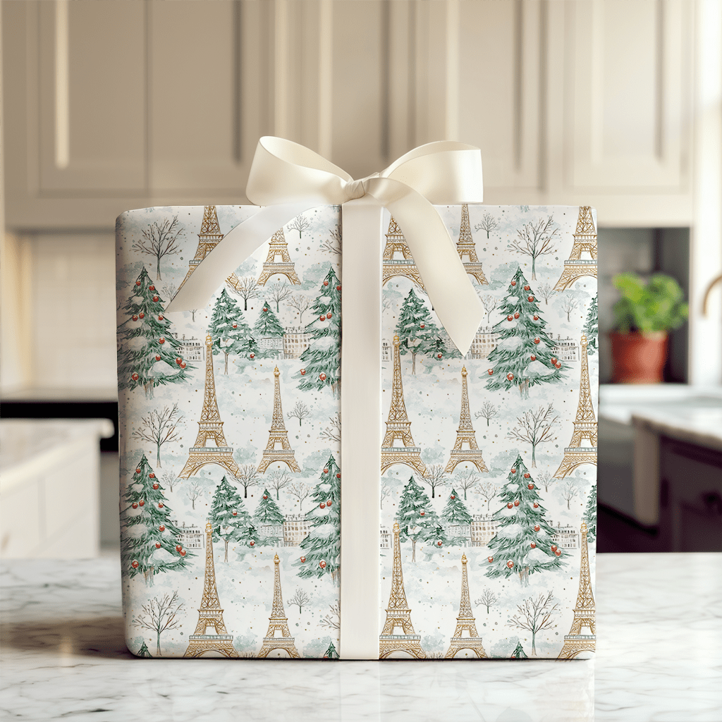Eiffel Enchante Wrapping Paper: Paris Snow Gift Wrap – Aspen & Arlo