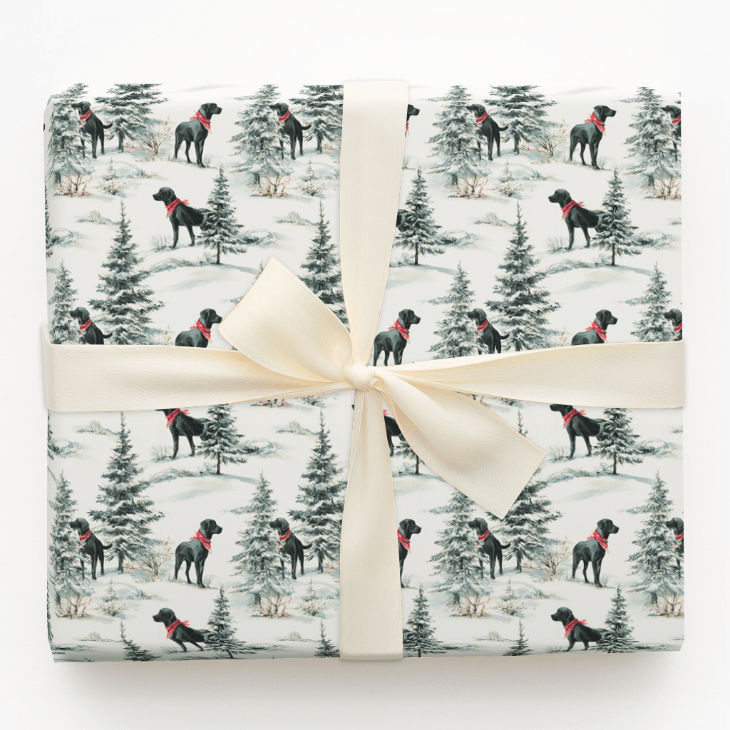 Evergreen Tail Waggers Wrapping Paper: Black Lab Christmas Gift Wrap ...