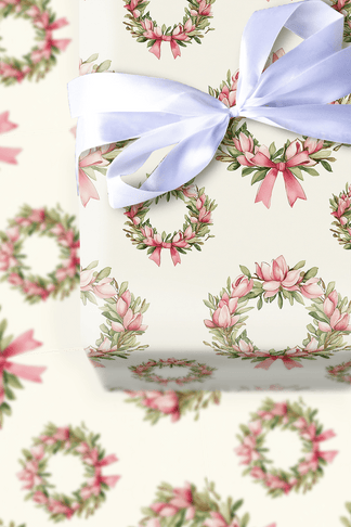 Magnolia Pretty Wrapping Paper: Christmas Wreath Gift Wrap – Aspen & Arlo