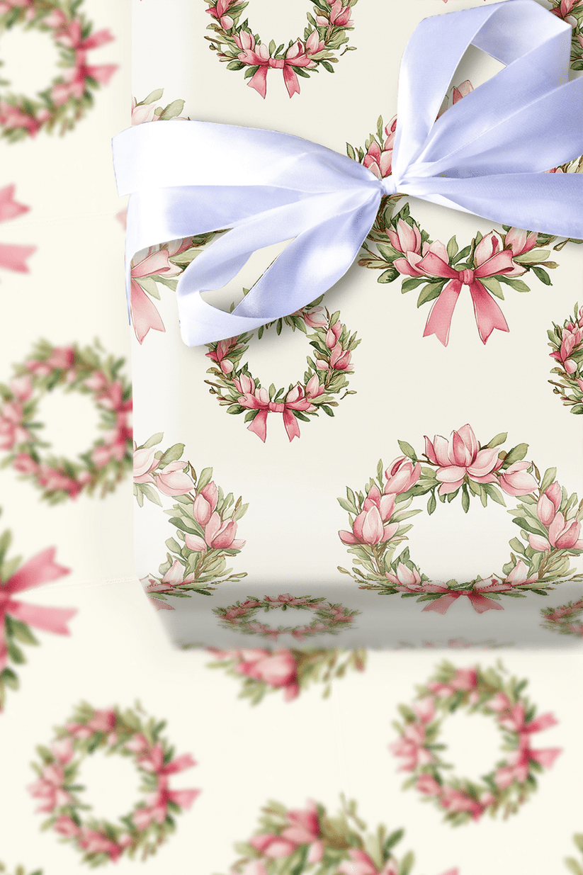 Magnolia Pretty Wrapping Paper: Christmas Wreath Gift Wrap – Aspen & Arlo