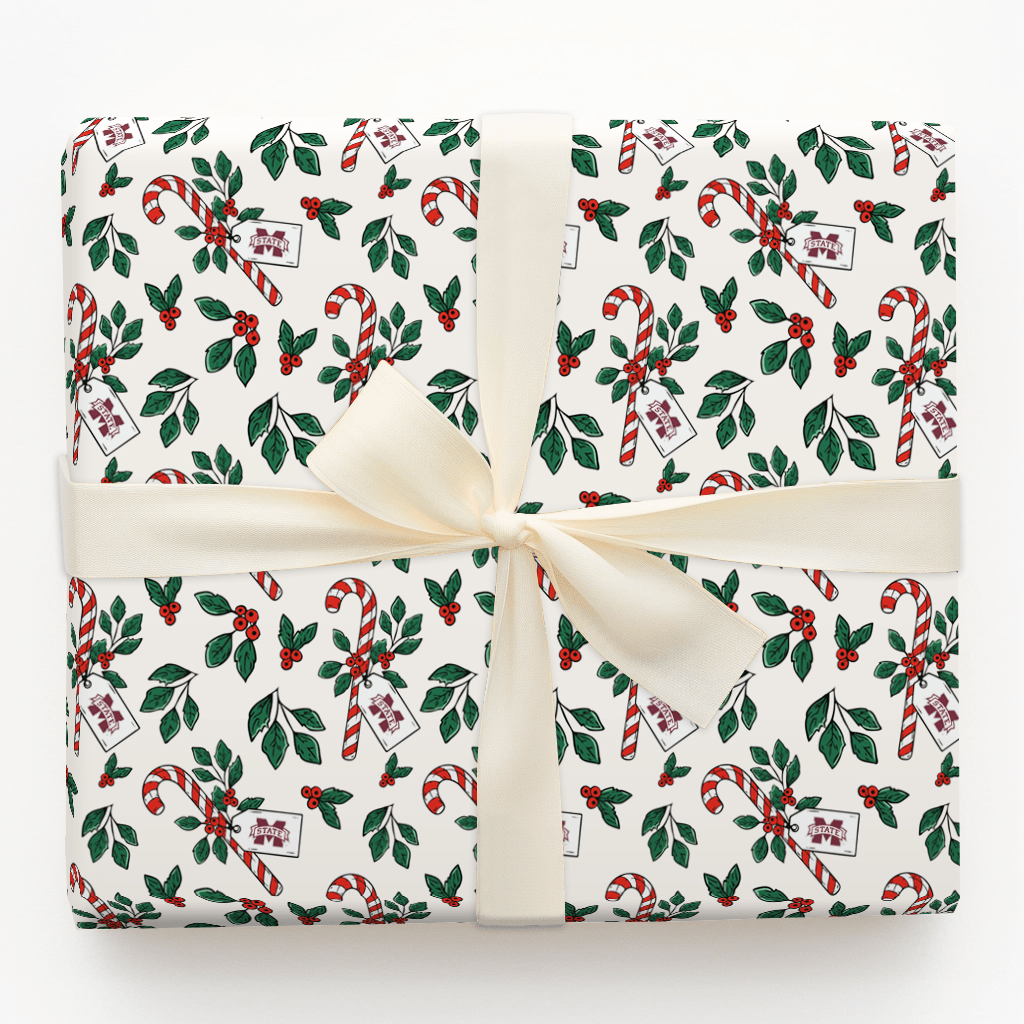 Peppermint Bark & Bulldogs Wrapping Paper: Mississippi State Gift Wrap ...