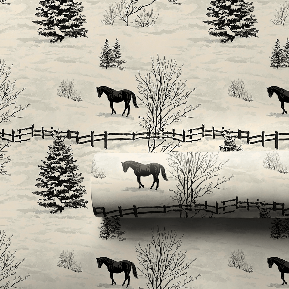 Charcoal Charmer Wrapping Paper: Horse Stallion Gift Wrap – Aspen & Arlo