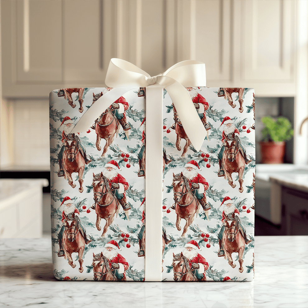 Santa's Eve Wrapping Paper: Horse Santa Christmas Gift Wrap Wrapping ...