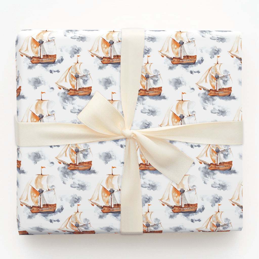 Trouble in the Water Wrapping Paper: Pirate Ocean Birthday Gift Wrap ...