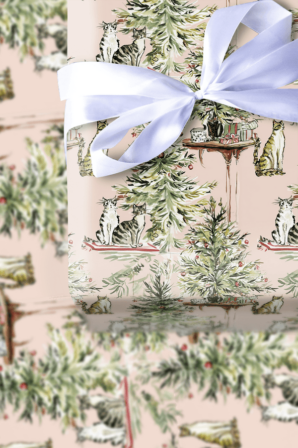 Blush Cat Christmas Wrapping Paper: Whimsical Cat Gift Wrap Wrapping ...