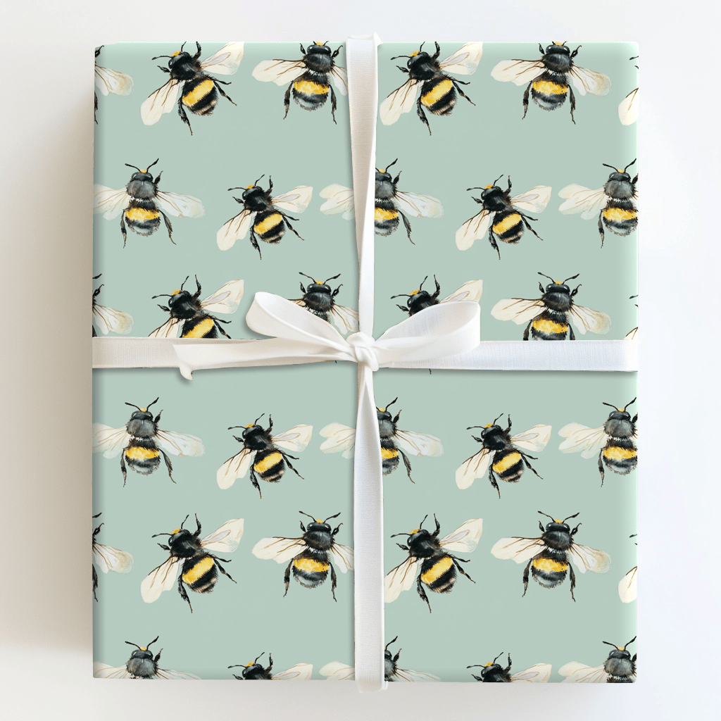 Minty Bee Wrapping Paper: Bumblebee Animal Gift Wrap – Aspen & Arlo