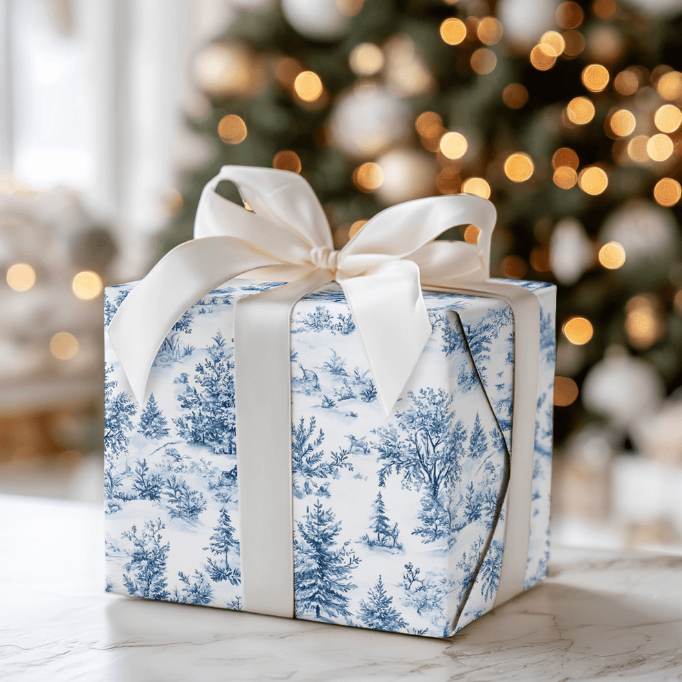 Winter Dust Wrapping Paper: Blue Christmas Tree Gift Wrap Wrapping ...