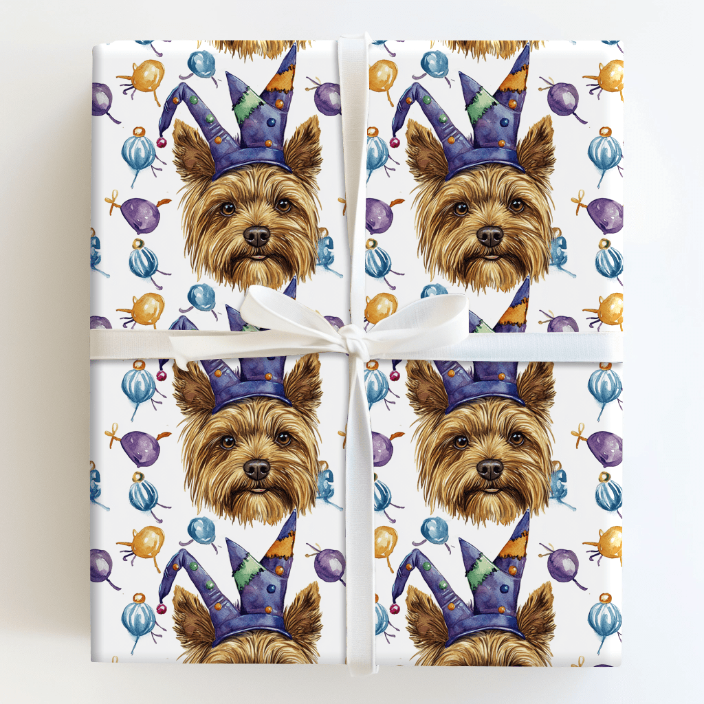 Mardi Gras Yorkie Wrapping Paper: Dog Gift Wrap – Aspen & Arlo