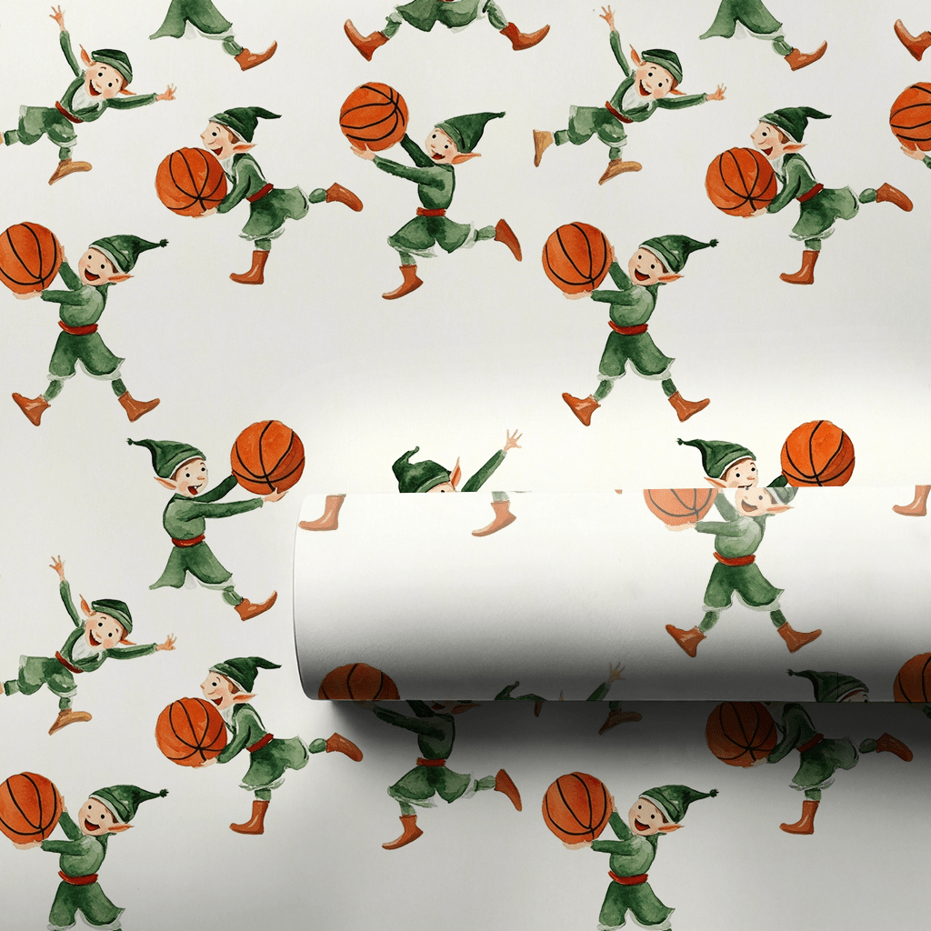 Elf on the Fast Break Wrapping Paper: Basketball Santa Gift Wrap ...
