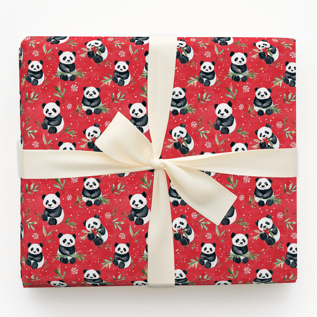 Snowball Fights and Bamboo Bites Wrapping Paper: Christmas Panda Gift ...