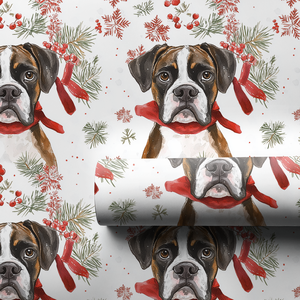 Boxed a Boxer Wrapping Paper: Christmas Boxer Dog Gift Wrap Wrapping ...