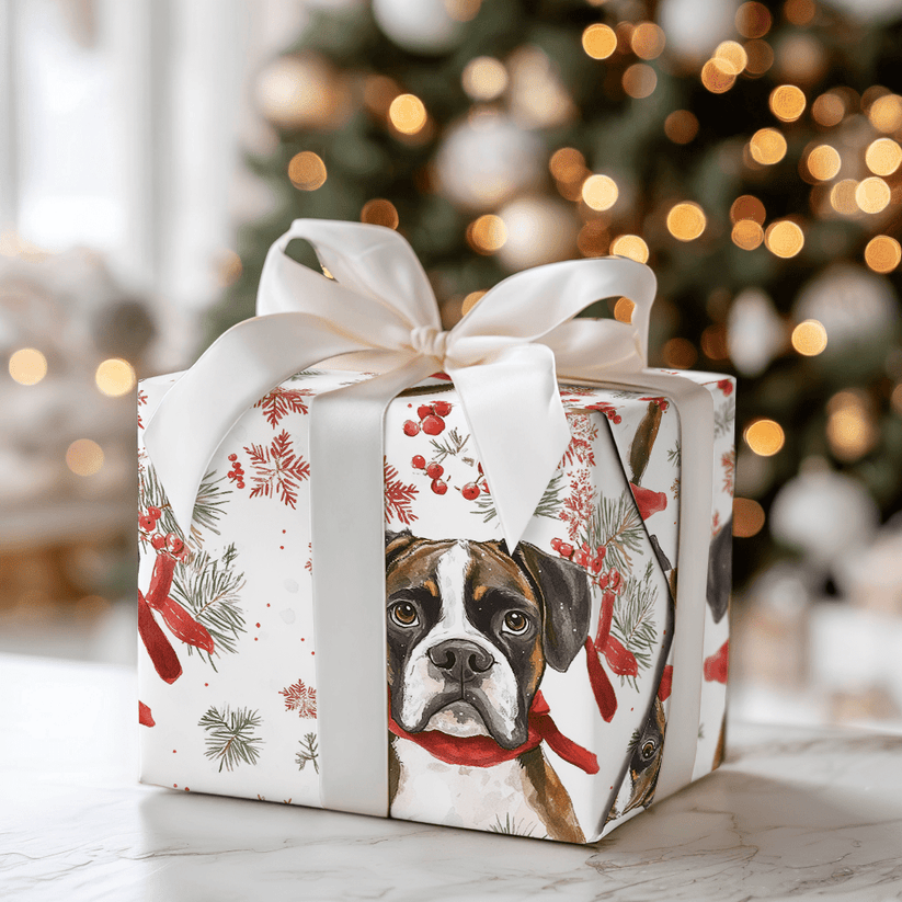 Boxed a Boxer Wrapping Paper: Christmas Boxer Dog Gift Wrap – Aspen & Arlo