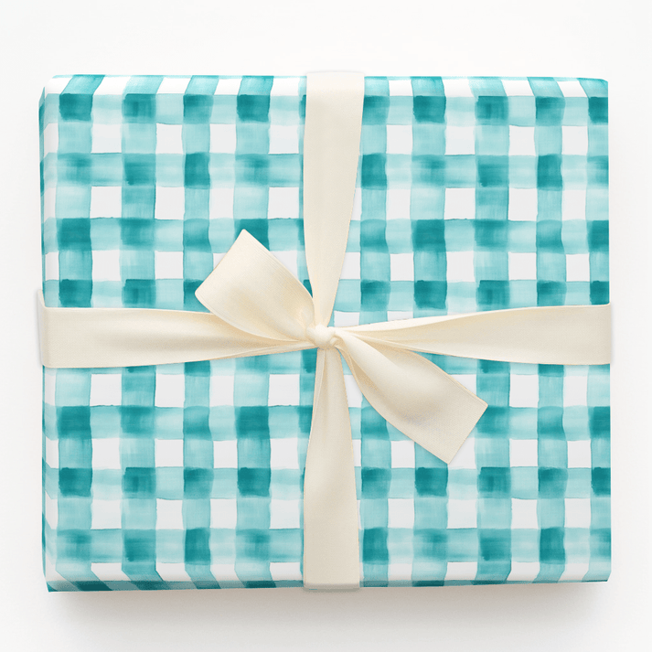 Teal Check Wrapping Paper: Classic Gingham Gift Wrap for Baby and Kids ...