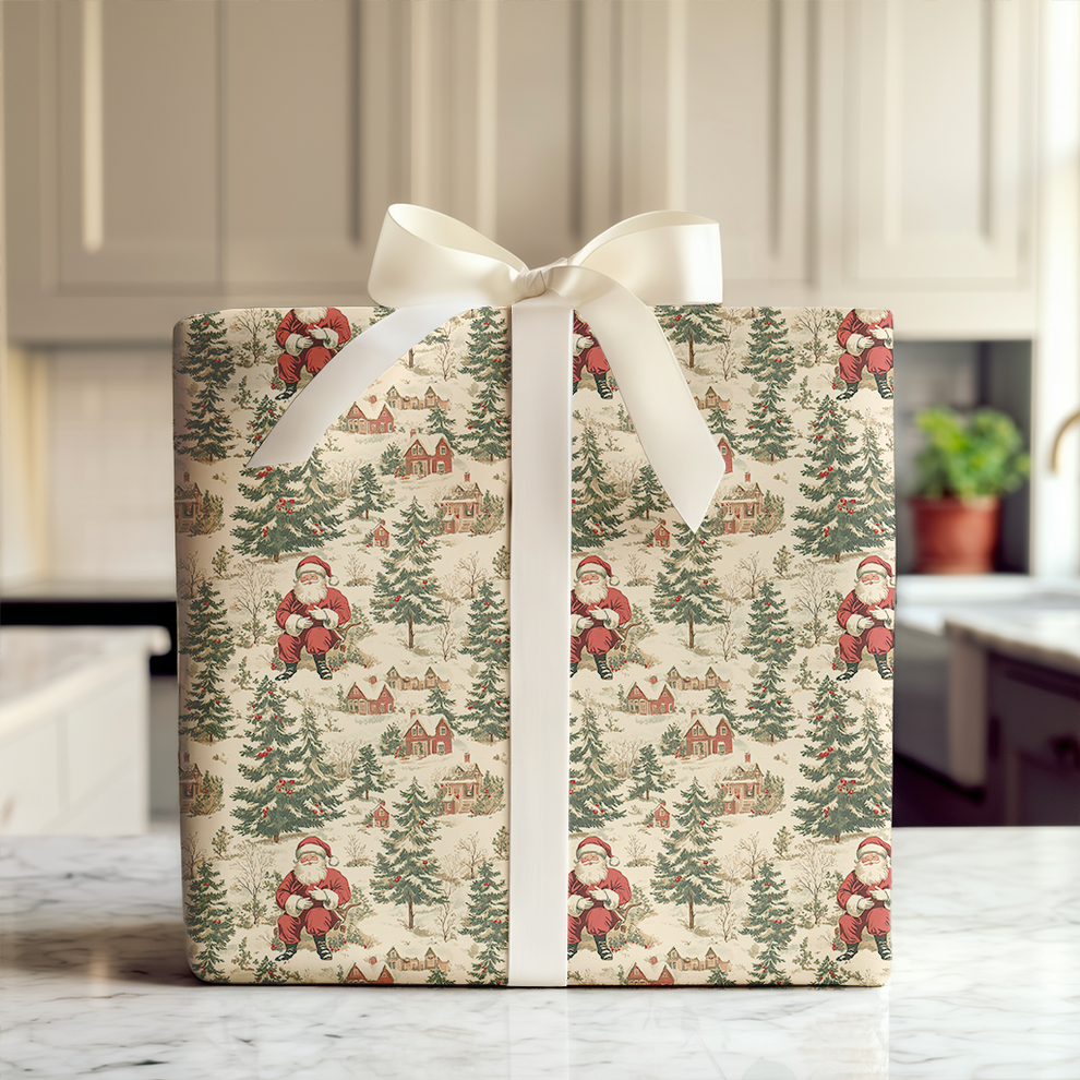 Santa, the Old Timer Wrapping Paper: Vintage Christmas Gift Wrap ...