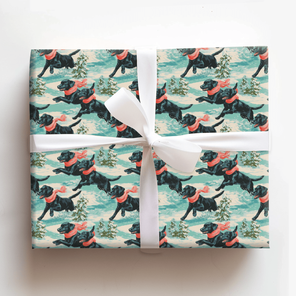 Snow Dash Black Lab Wrapping Paper: Black Lab Dog Gift Wrap – Aspen & Arlo