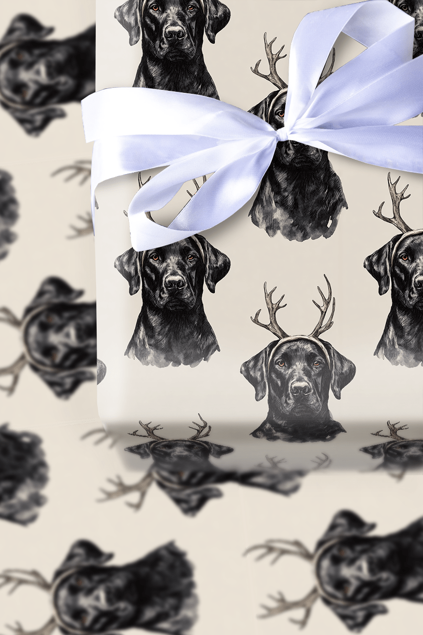 Reindog Ready Wrapping Paper: Black Lab Christmas Gift Wrap Wrapping ...