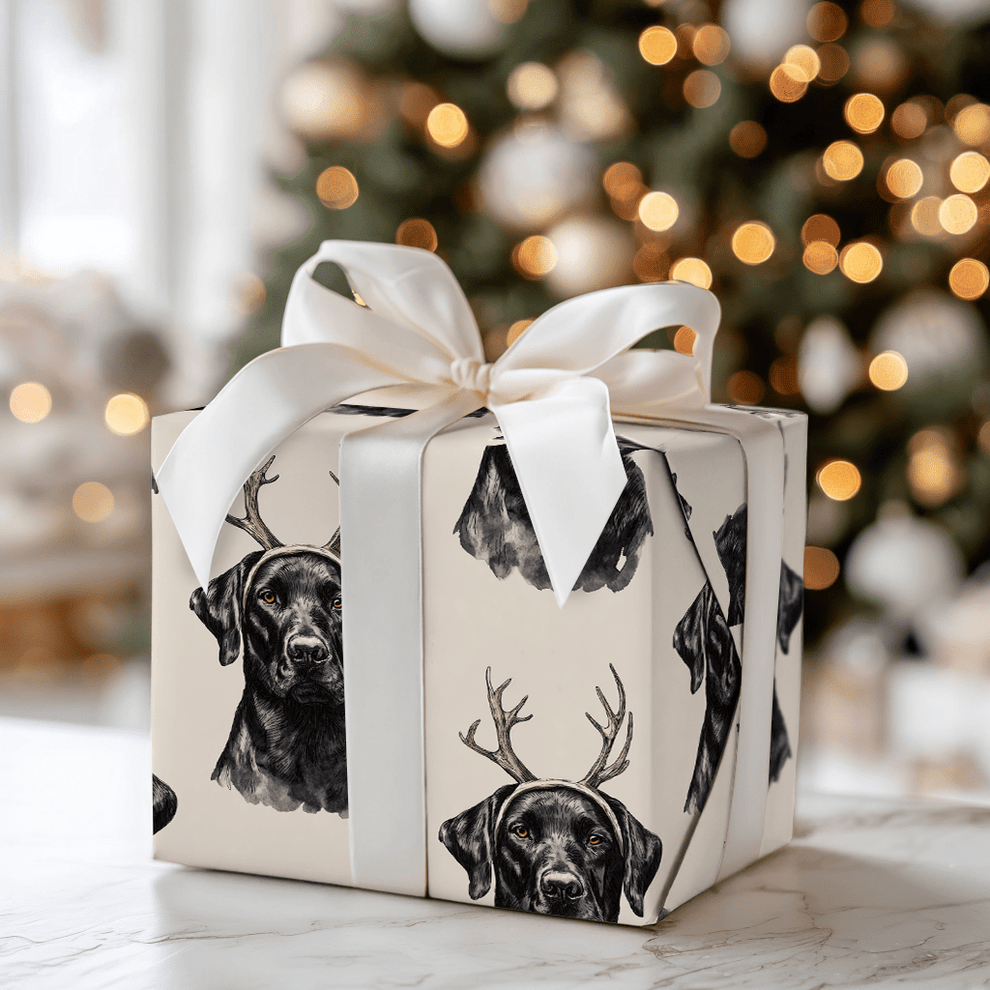 Reindog Ready Wrapping Paper: Black Lab Christmas Gift Wrap Wrapping ...