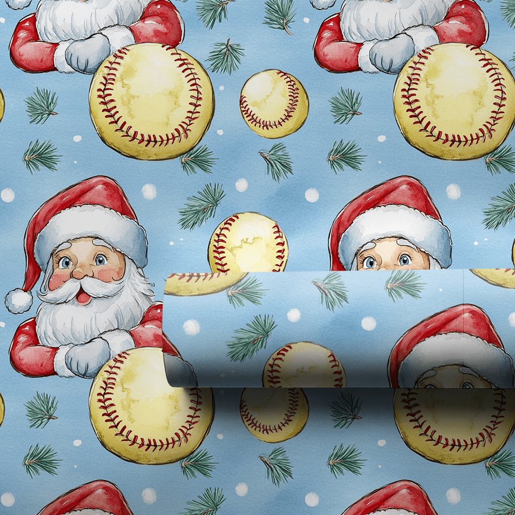 Jingle Bell Pitch Wrapping Paper: Baseball Santa Gift Wrap – Aspen & Arlo