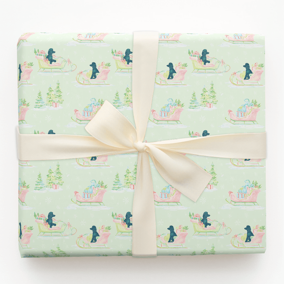 Black Poodle Sleigh Wrapping Paper: Poodle Dog Gift Wrap – Aspen & Arlo