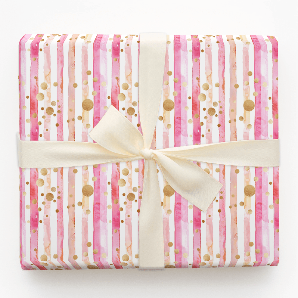 Bubblegum Pop Wrapping Paper: Pink Stripe Birthday Gift Wrap – Aspen & Arlo