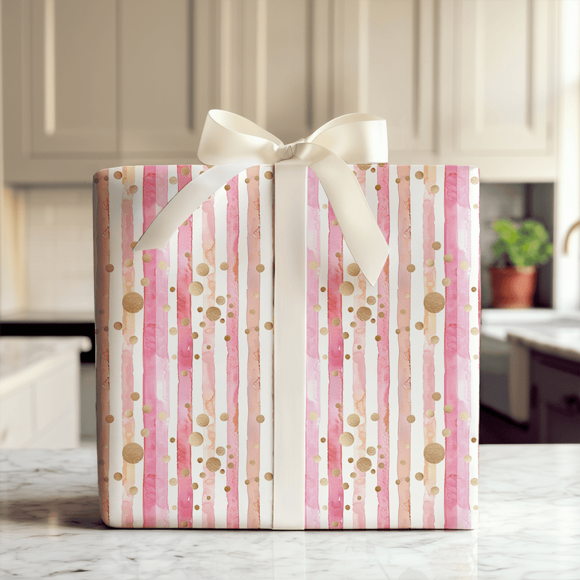 Bubblegum Pop Wrapping Paper: Pink Stripe Birthday Gift Wrap Wrapping ...
