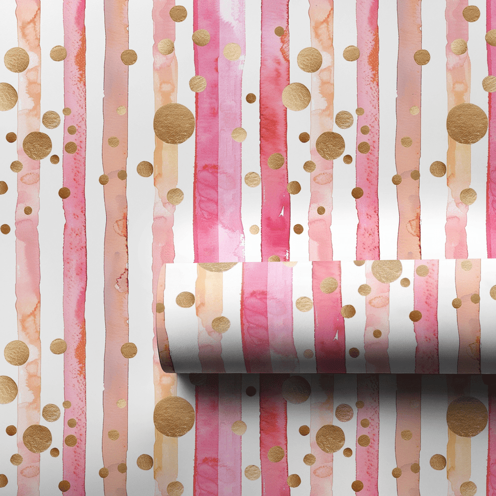 Bubblegum Pop Wrapping Paper: Pink Stripe Birthday Gift Wrap Wrapping ...