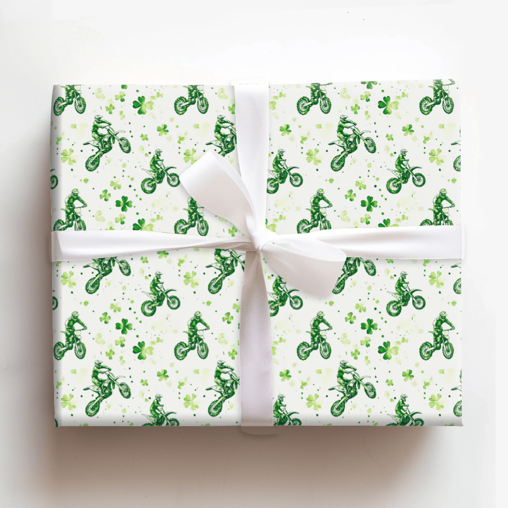 Lucky Break on the Track Wrapping Paper: Motocross Gift Wrap for Kids ...